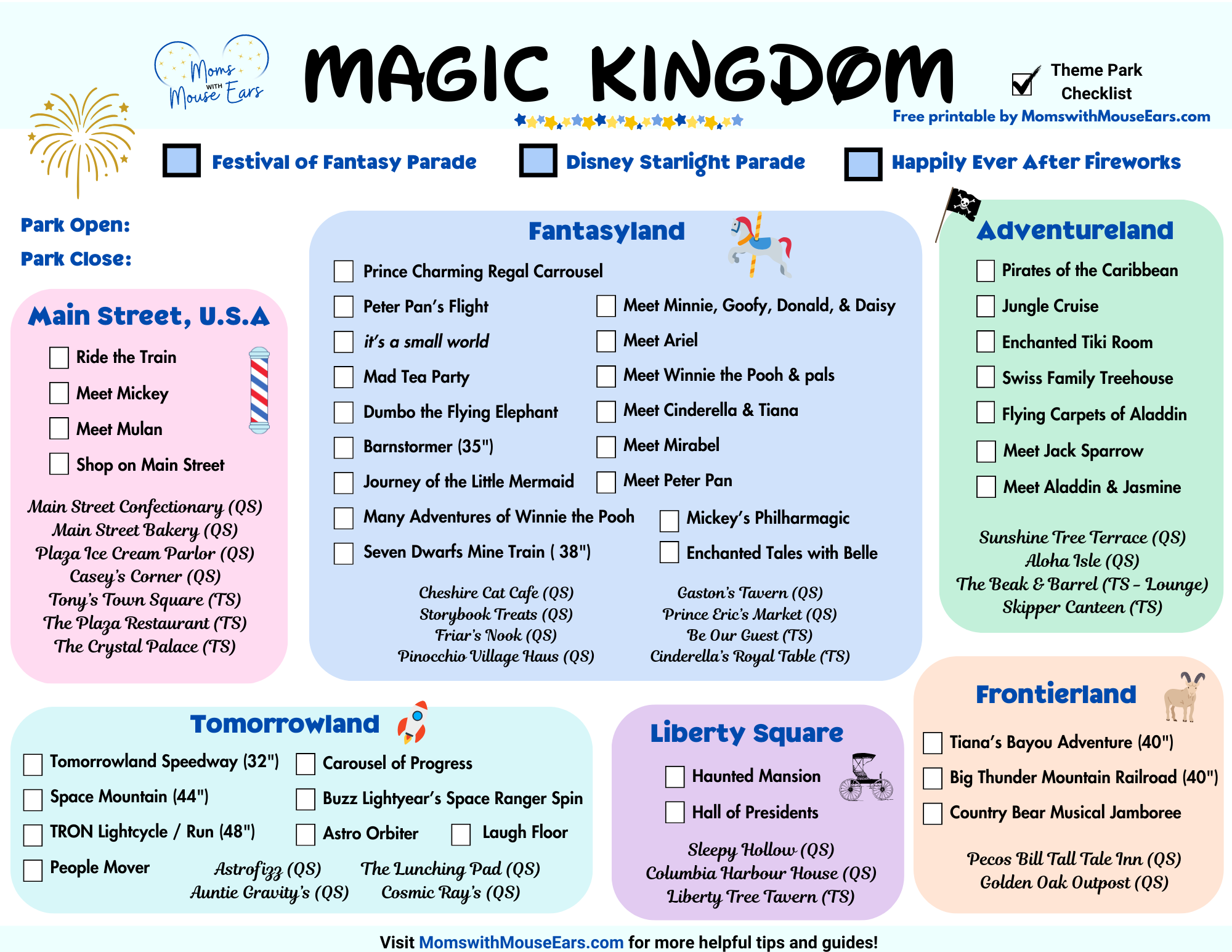 Disney World Theme Park Checklists - Moms with Mouse Ears