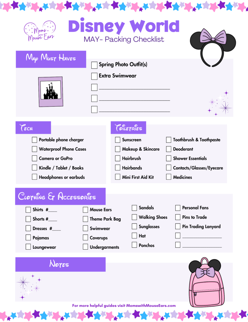 Disney World Packing List for May | What to Pack Checklist Printable ...